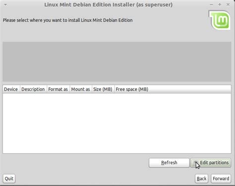 manual disk partitioning guide for linux mint debian edition