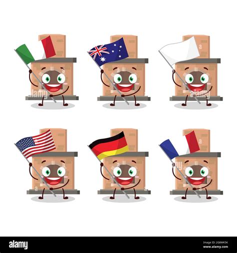 House Fireplaces Cartoon Character Bring The Flags Of Various Countries