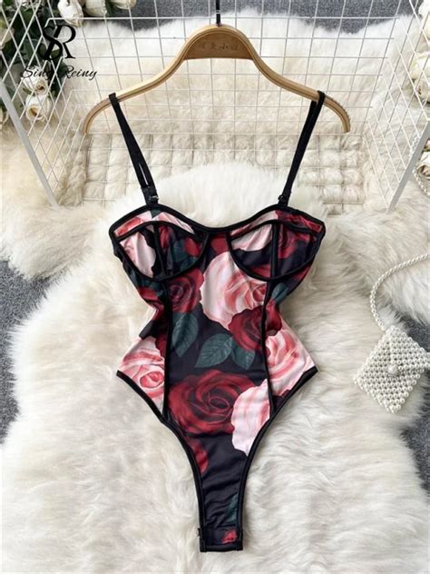 Singreiny Women Strap Floral Print Bobysuits Ladies Camisole Korean