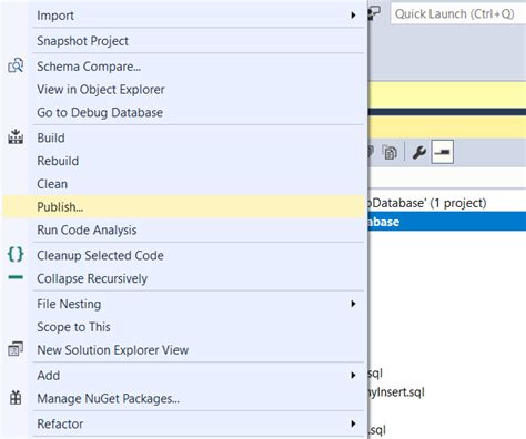build configurations for publishing sql server database