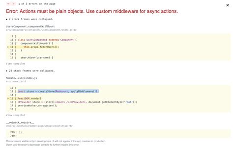 reactjs error actions must be plain objects use custom middleware