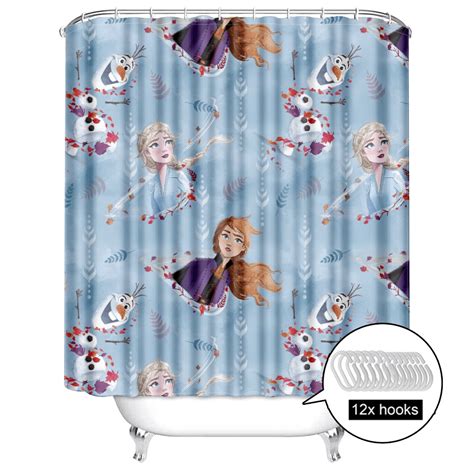 Frozen Elsa Anna Cartoon Shower Curtain With 12 Hooks Washable