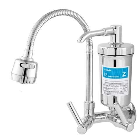 Torneira Com Filtro Gourmet Pia Cozinha De Parede Metal Inox 1 4v