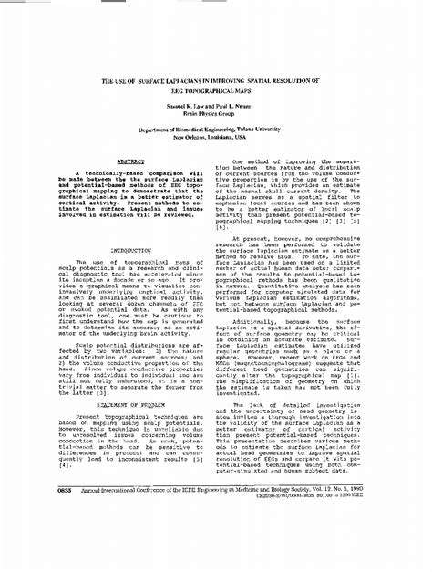 The Use Of Surface Lnplacians In Improving Spatial Resolution Of Eeg