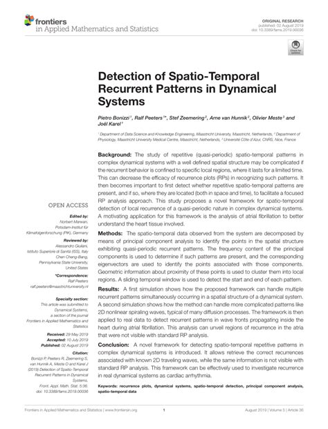 Pdf Detection Of Spatio Temporal Recurrent Patterns In Dynamical Systems