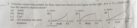 Solved 3 Velocity Versus Time Graphs For Three Racers Are