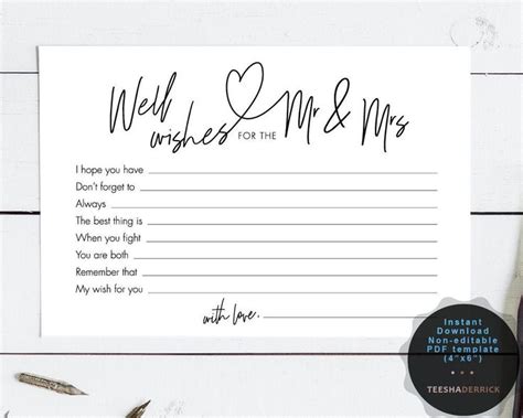 Well Wishes For The Mr And Mrs Card Template Instant Pdf Template