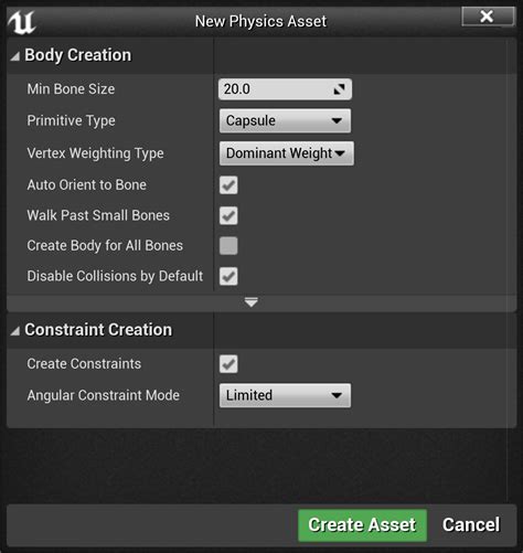 creating a new physics asset unreal engine 4 27 documentation
