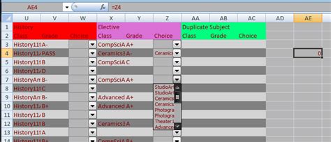 retrieve selected value from drop down list in excel
