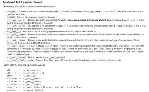 solved python question a2 defining vectors 9 points de