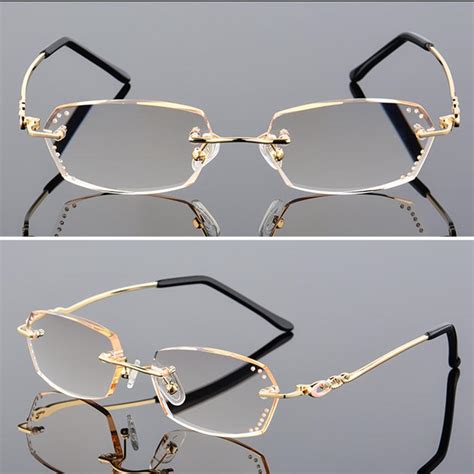 Buy Rhinestone Reading Glasses Women Diamond Cutting Rimless Glasses