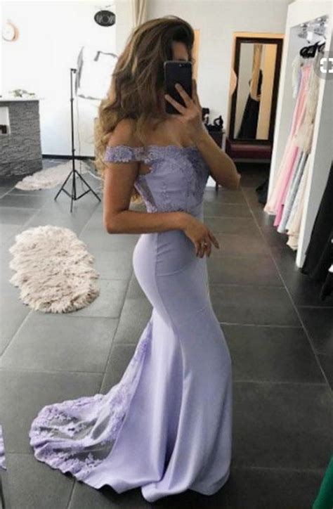 Mermaid Off The Shoulder Lavender Evening Prom Dress With Appliques