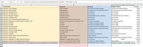 excel find a key word in a transaction and bring the