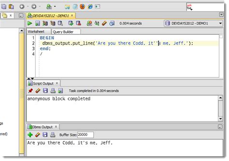 how to enable dbms output in oracle sql developer for use with rsa