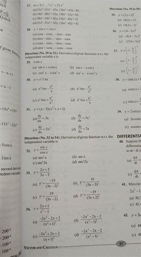 Direction No 32 To 34 Derivative Of Given Function W R T The Differen