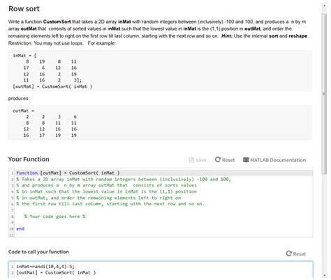 solved matlab homework we have to use row sort we can n