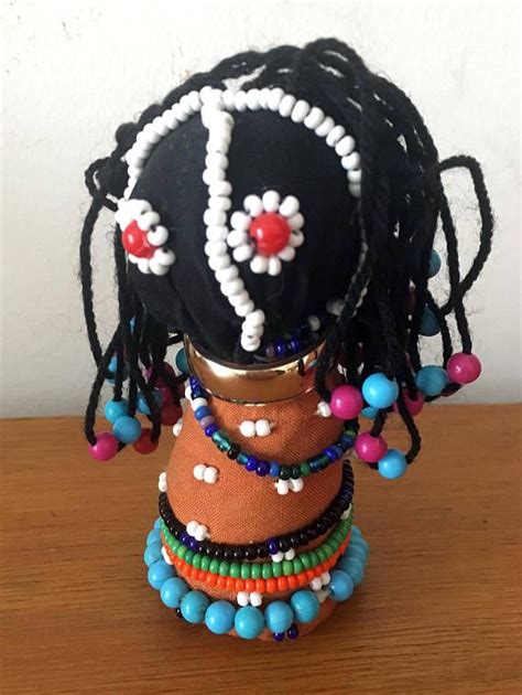 African Dolls Bead Sewing Ethnography Gold Collar White Beads