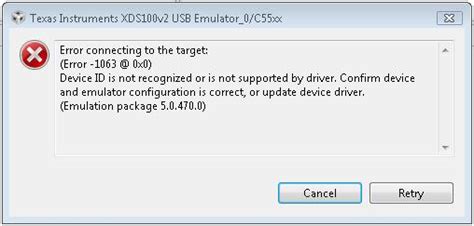 xds100v2 connection error 1063 processors forum processors ti