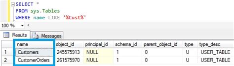 how to find all the tables with name like a given pattern