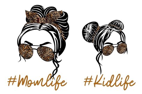 Woman Face And Girl Face With Aviator Glasses Bandana And Tiger Print