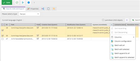 grid configuration general pimcore