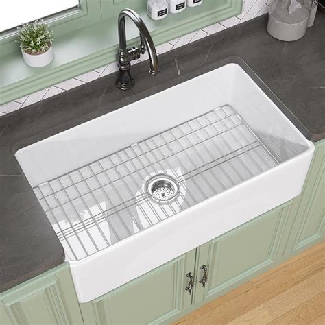 Tuktuk White Farmhouse Sink 33x20 Fireclay Farm Sink For Kitchen Apron