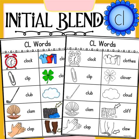Initial Blend Cl Worksheets Includes Color Cl Words Posterb Homeschool