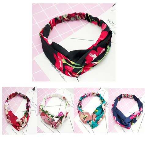New Women Summer Hair Bands Print Headbands Retro Cross Turban Bandanas