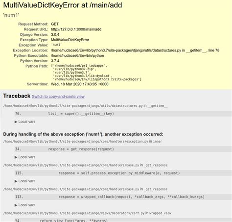 python multivaluedictkeyerror at main add at num1