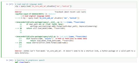 python getting error while loading spacy en core web sm library