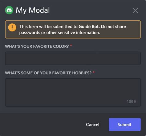 modal password warning removal discord js imagine a bot