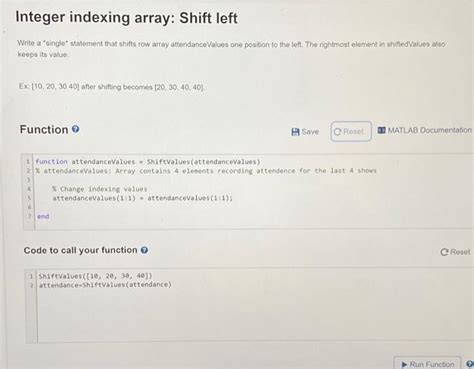solved integer indexing array shift left write a single