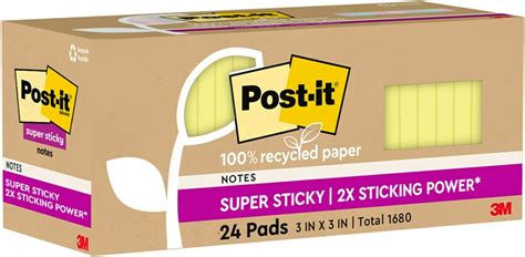 Post It Notas Súper Adhesivas De Papel 100 Reciclado 2 Veces El Poder