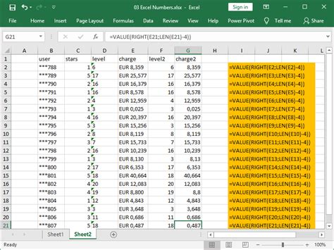 numbers in excel