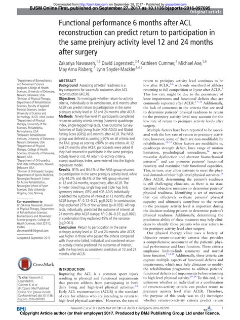 Pdf Functional Performance 6 Months After Acl Reconstruction Can