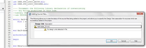 vhdl what does no design unit detected in this file mean