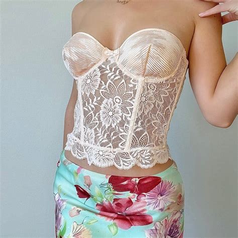 Vintage La Perla Lace And Pleated Light Peach Bustier Size Etsy