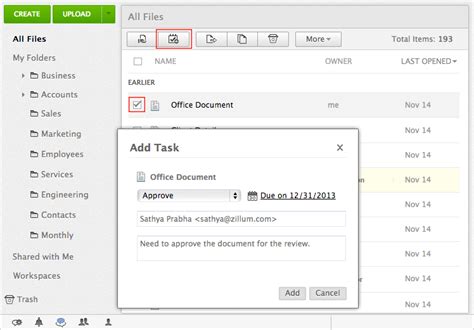 add a task document managment zoho docs