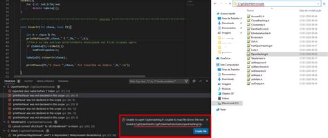 c vs code unable to open files in the problems tab because the