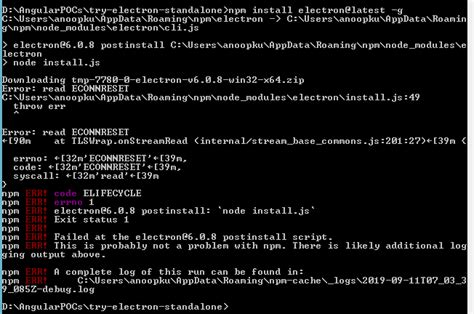 how to solve econnreset while installing electron angular questions