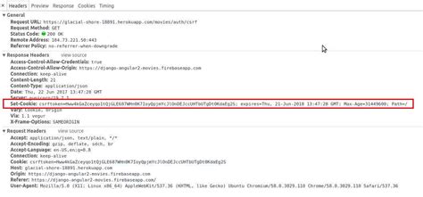 can t access csrf cookie sent by server via set cookie django
