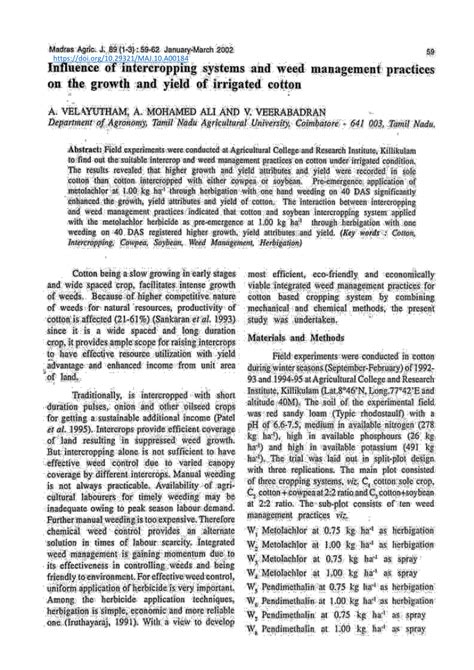 Pdf Influence Of Intercropping Systems And Weed Management Practices