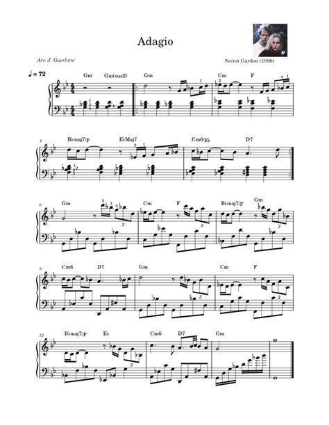 Adagio Secret Garden Sheet Music For Piano Solo Easy