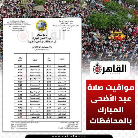 مواعيد صلاة عيد الأضحى في المحافظات