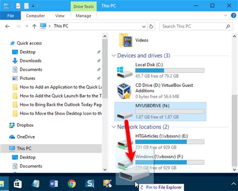 how to pin an external drive to the windows taskbar