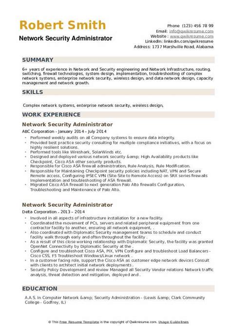 network security administrator resume samples qwikresume