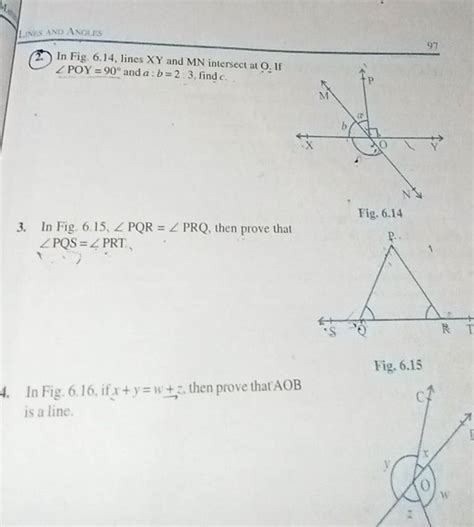 2 In Fig 6 14 Lines Xy And Mn Intersect At O2 If ∠poy 90∘ And A B 2