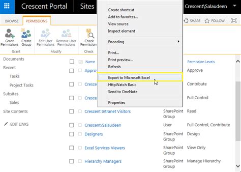 export sharepoint users and group permissions to excel