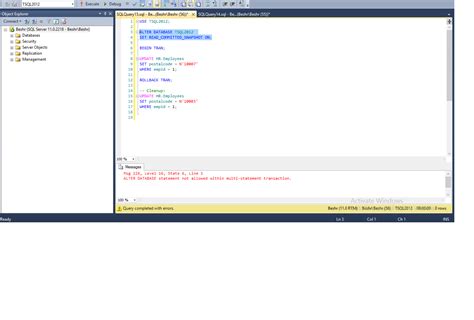 sql error alter database statement not allowed within multi