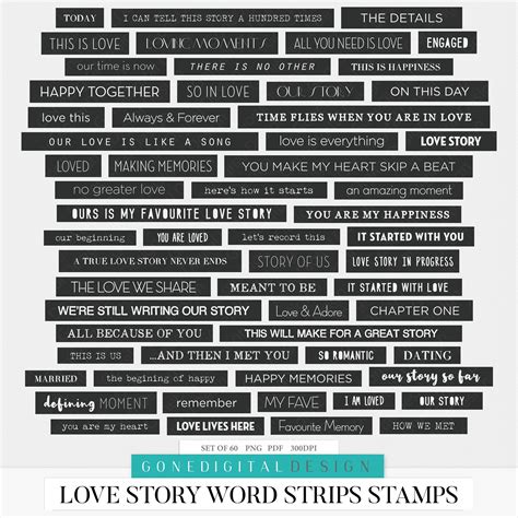 Love Digital Word Strips Word Sticker Scrapbook Printable Sheet Love